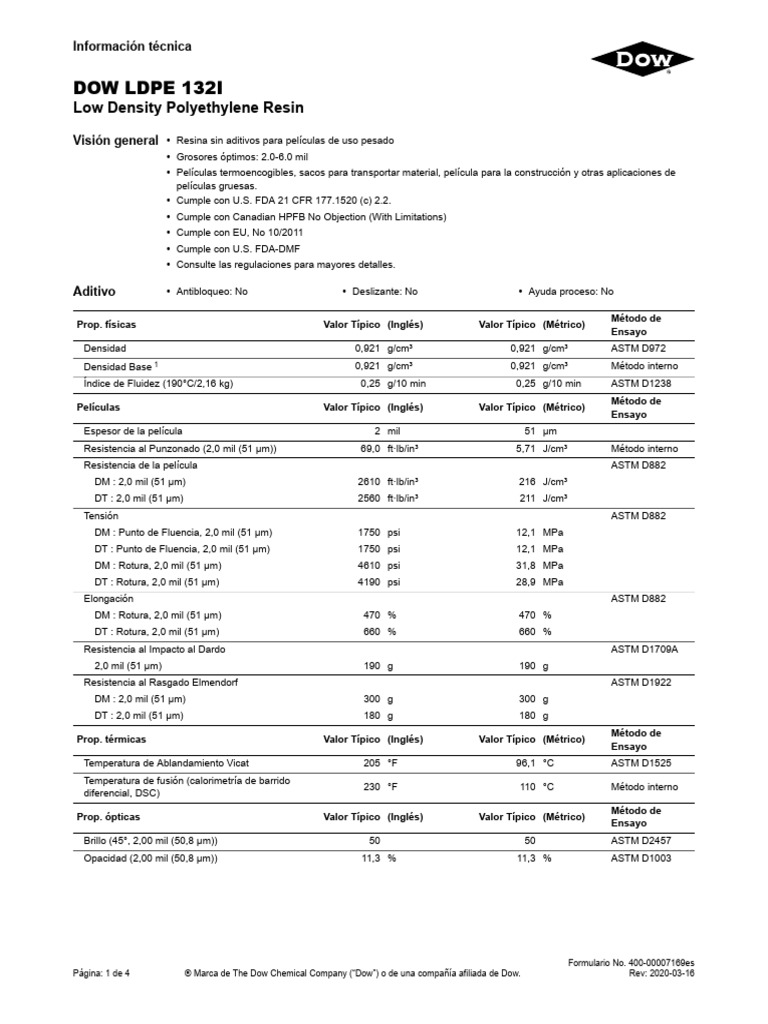 400 00007169es Dow Ldpe 132i Tds | PDF | Cigarrillo electrónico ...