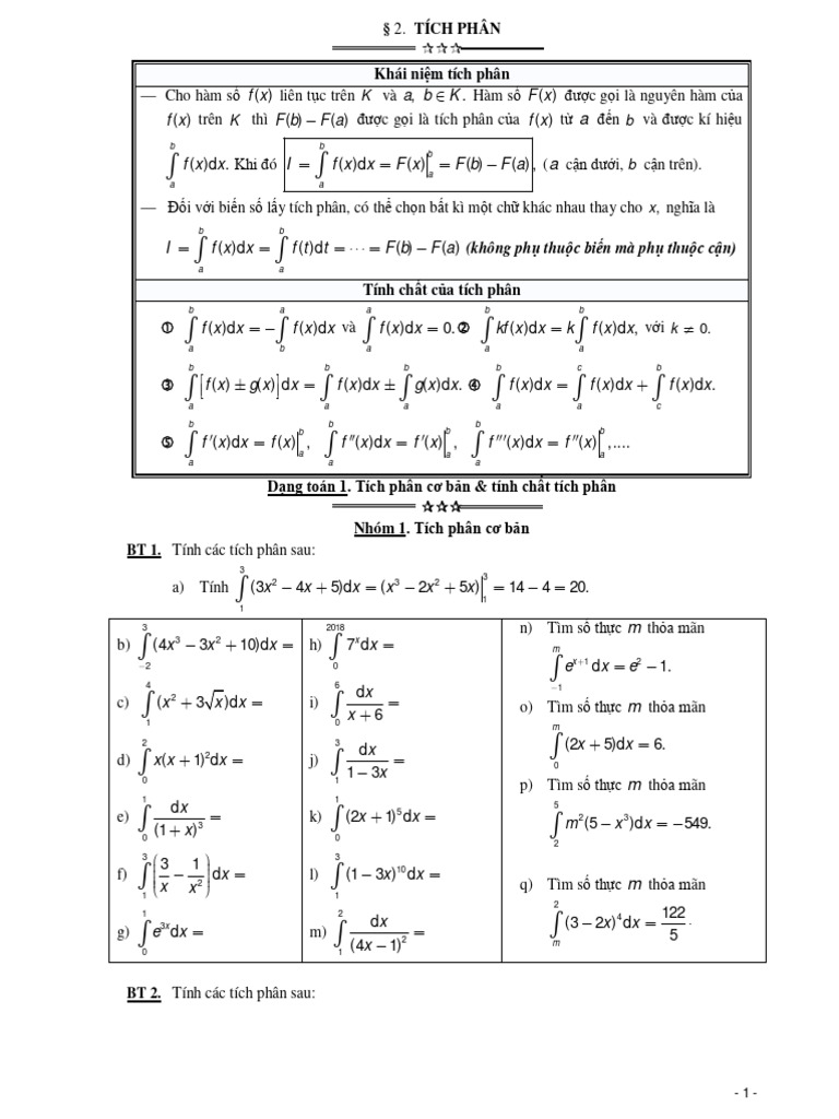 GT12 - C3.B2. TÍCH PHÂN (TỰ LUẬN) | PDF