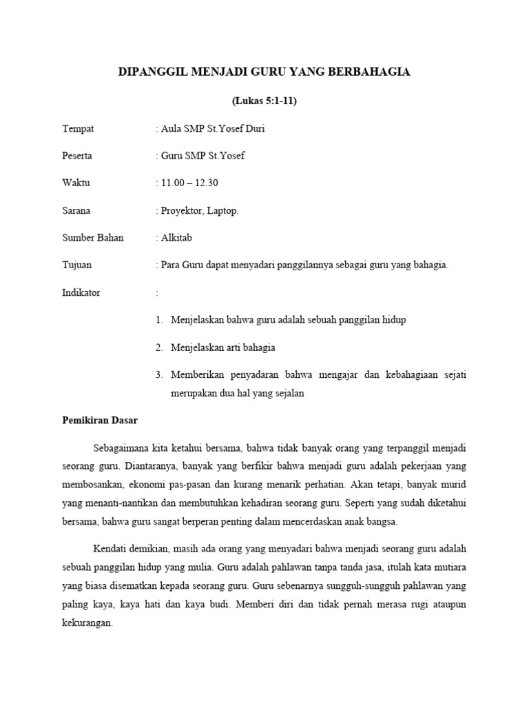 Dipanggil Menjadi Guru Yang Berbahagia | PDF