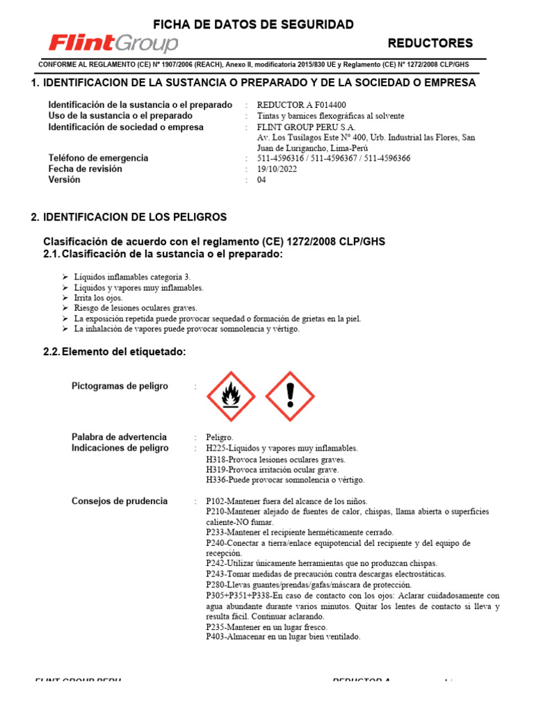 Msds Reductor A f014400 v04 | PDF | Residuos | Agua