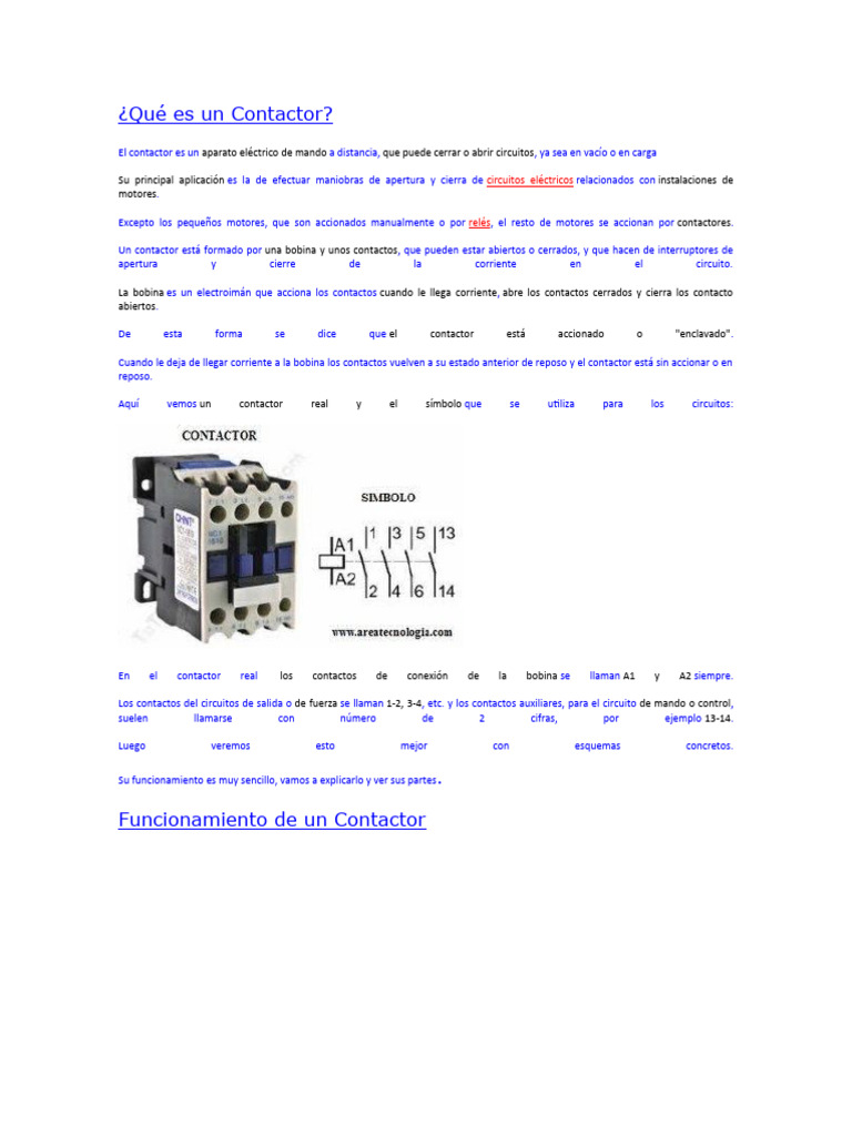Función y características del contactor | PDF | Corriente eléctrica ...