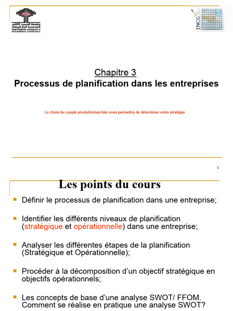 Chap 3 Processus de Planification | PDF | Planification | Analyse SWOT