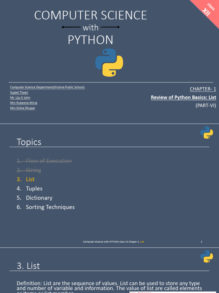 COMPUTER SCIENCE-XII-CH1-List | PDF | Database Index | Python (Programming Language)