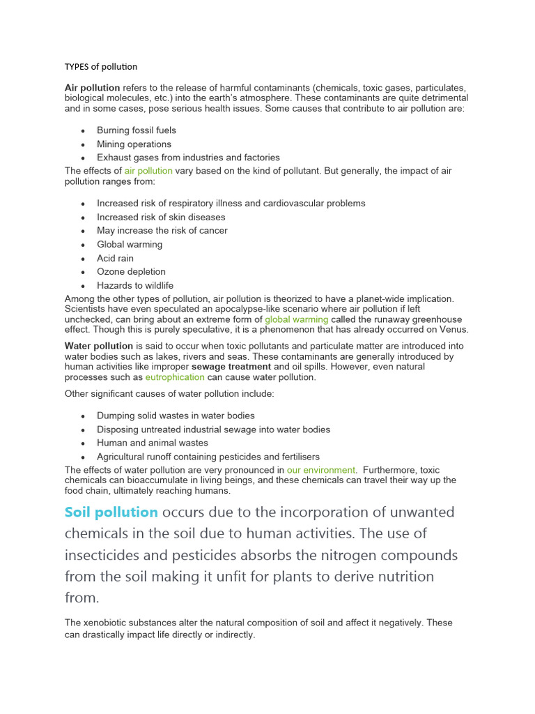 TYPES of Pollution | PDF | Water Pollution | Air Pollution