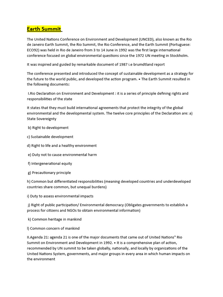 Earth Summit | PDF | Sustainability | United Nations Framework ...