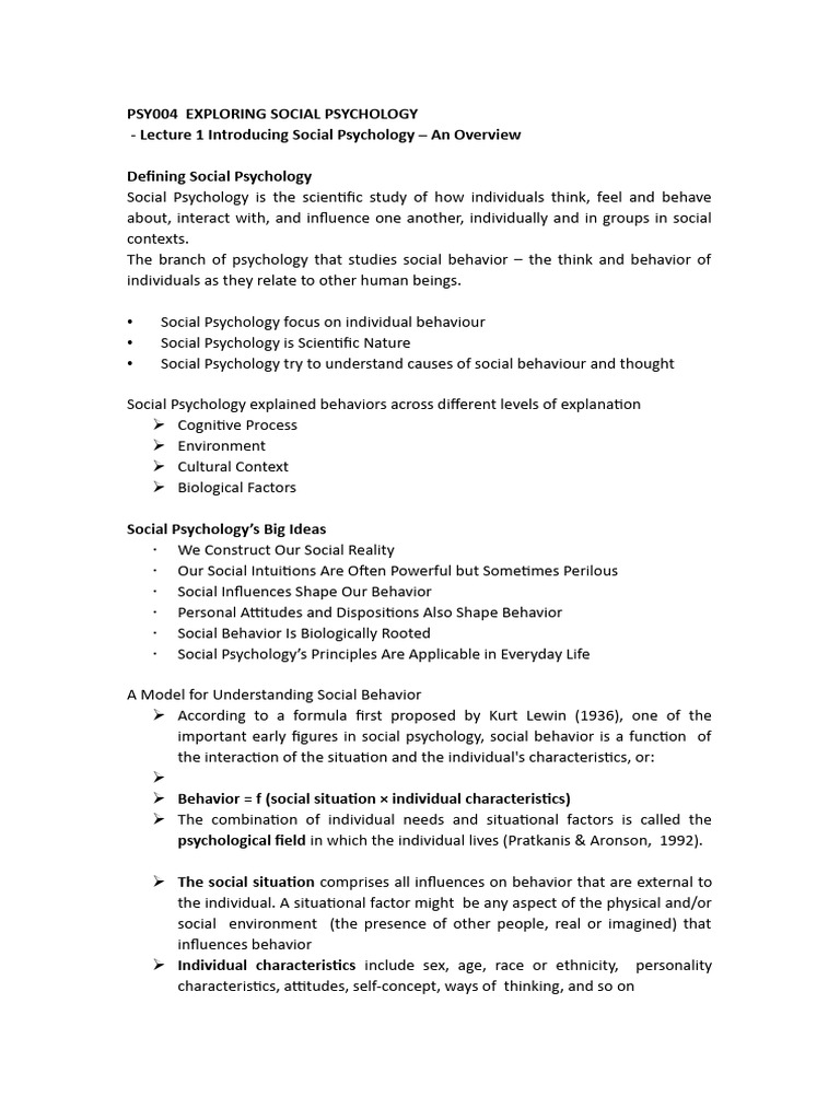 Lecture 1 Notes Pdf Social Psychology Psychology