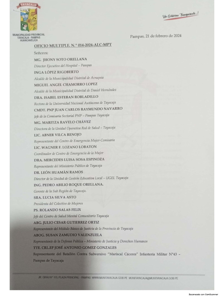 Oficio Multiple. N°014-2024-Alc-Mpt | PDF