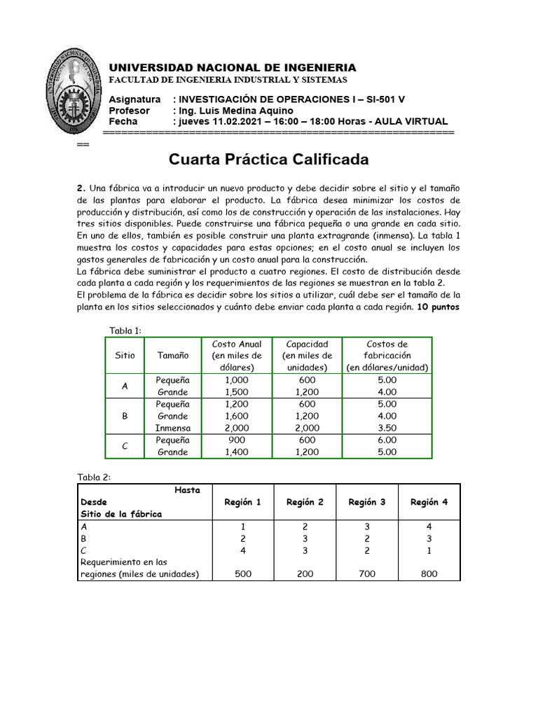 PRACTICA CALIFICADA N°4 | PDF