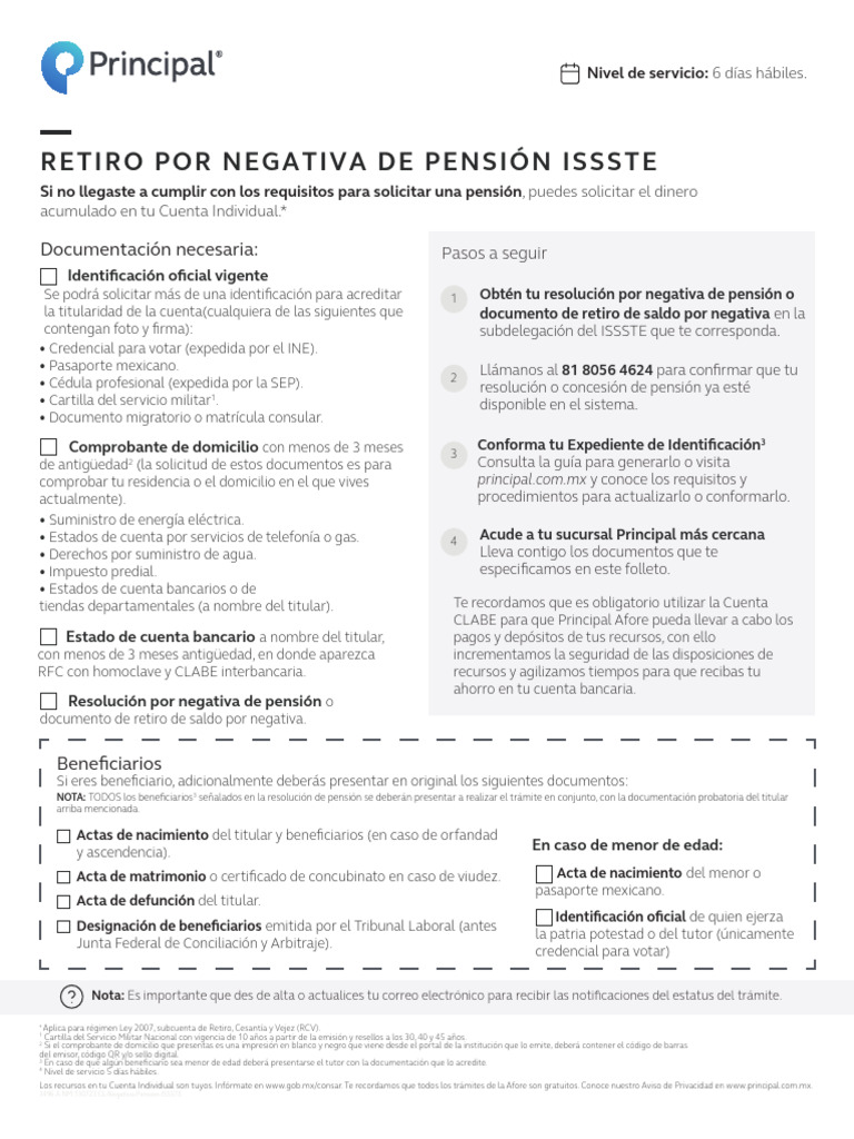 Retiro Negativa Pension ISSSTE | PDF