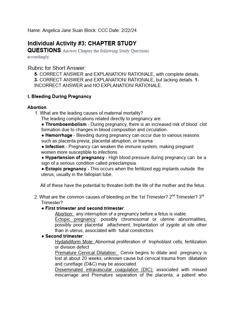 MCN - Individual Activity 3 | PDF | Miscarriage | Pregnancy