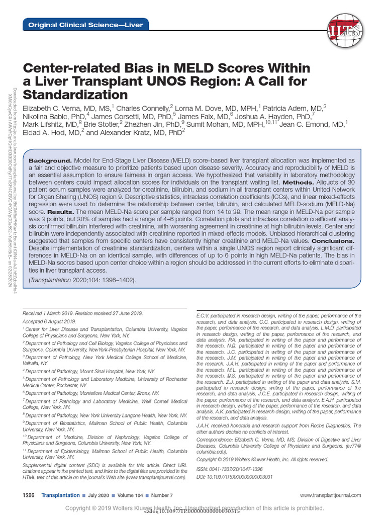 Center-Related Bias in MELD Scores Within A Liver Transplant UNOS ...