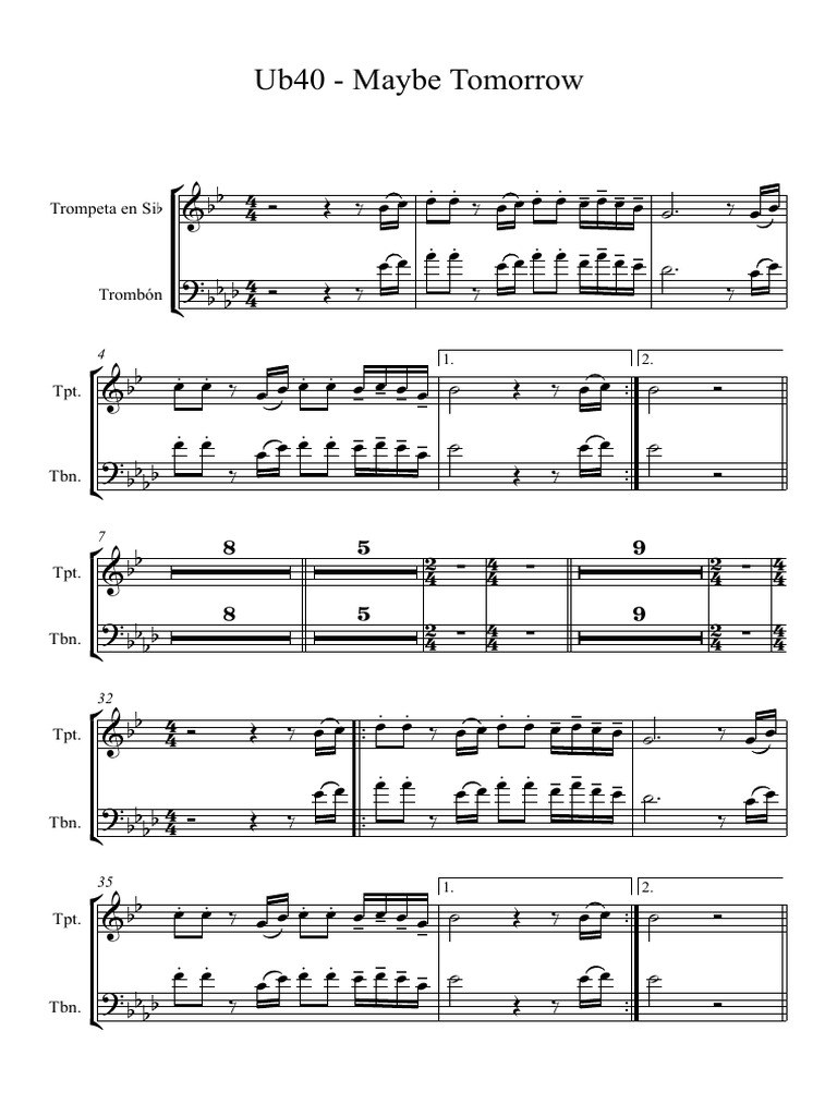 Ub40 - Maybe Tomorrow - Partitura Completa | PDF