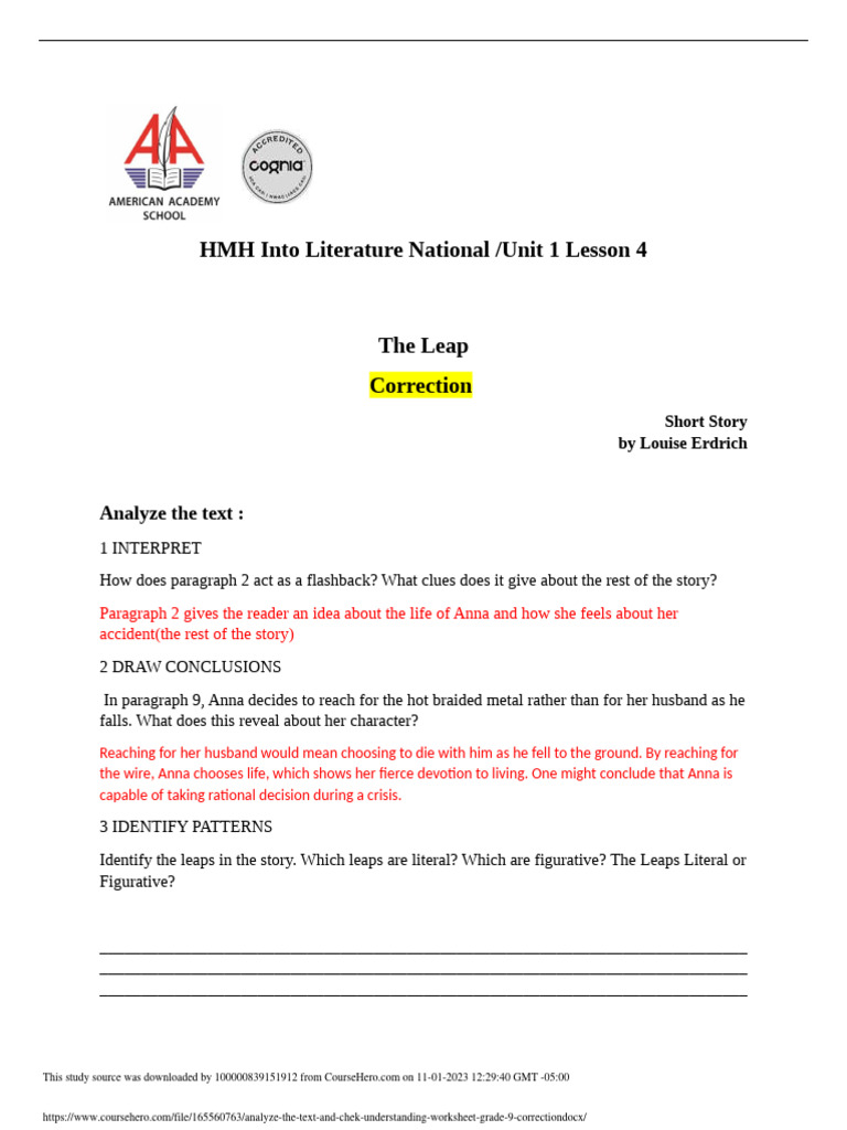 Analyze The Text and Chek Understanding Worksheet Grade 9 Correction | PDF | Courage | Cognitive ...