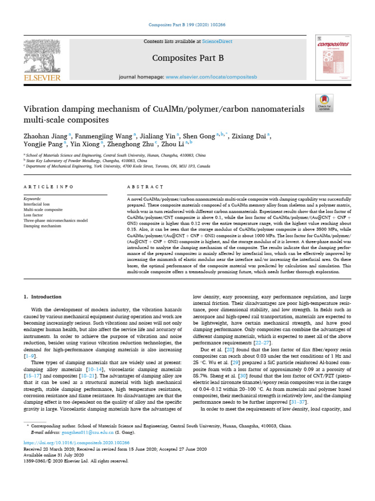 Vibration Damping Mechanism of CuAlMnPolymerCarbon Nanomaterials | PDF ...