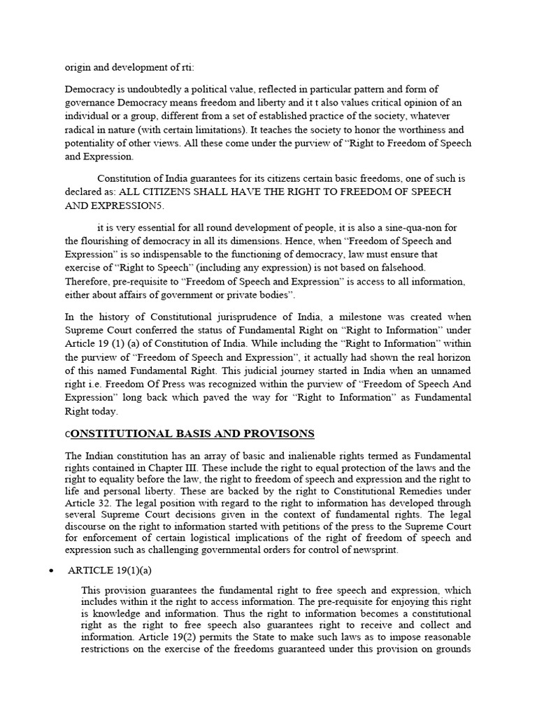 Origin and Development of Rti | PDF | Supreme Court Of India | Freedom ...