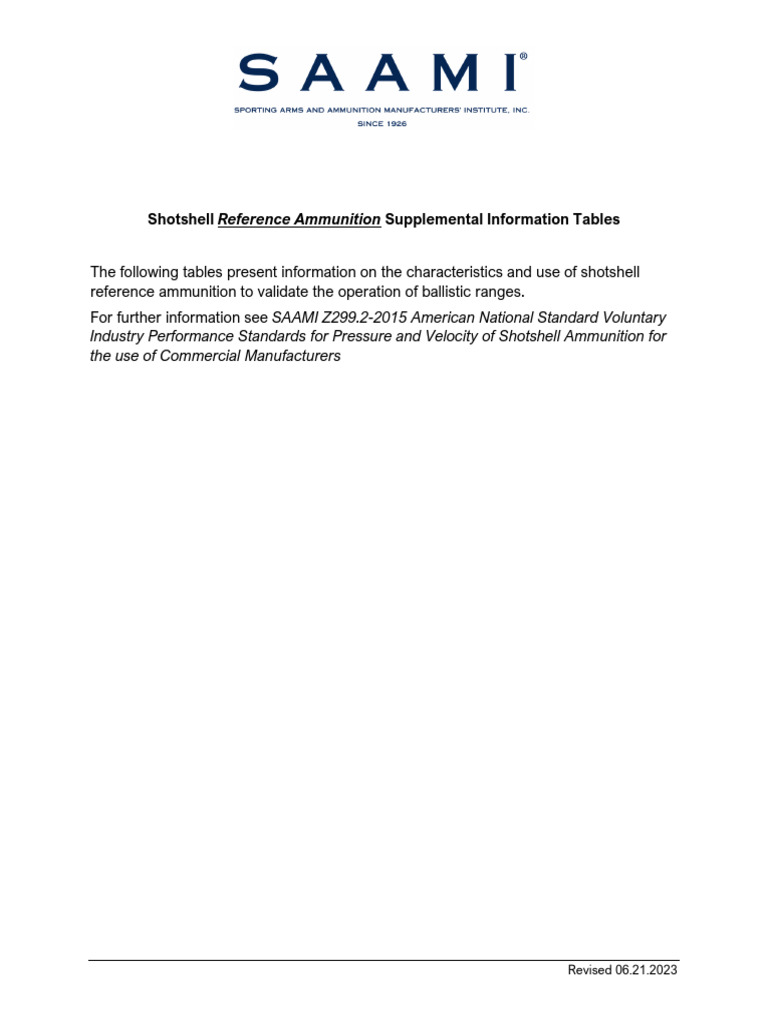 Shotshell Reference Ammunition Supplemental Information Table Revised 2023 06 21 | PDF | Gun ...