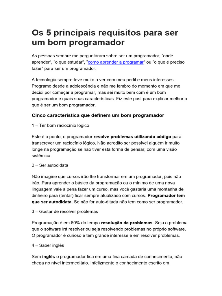 Como Ser Um Bom Programador | Download grátis PDF | Conhecimento ...