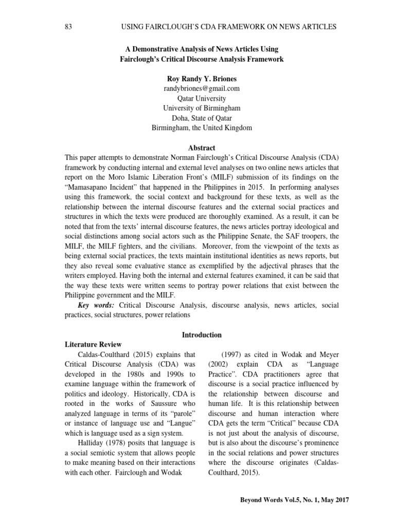 A Demonstrative Analysis of News Articles Using | PDF | Discourse | Linguistics