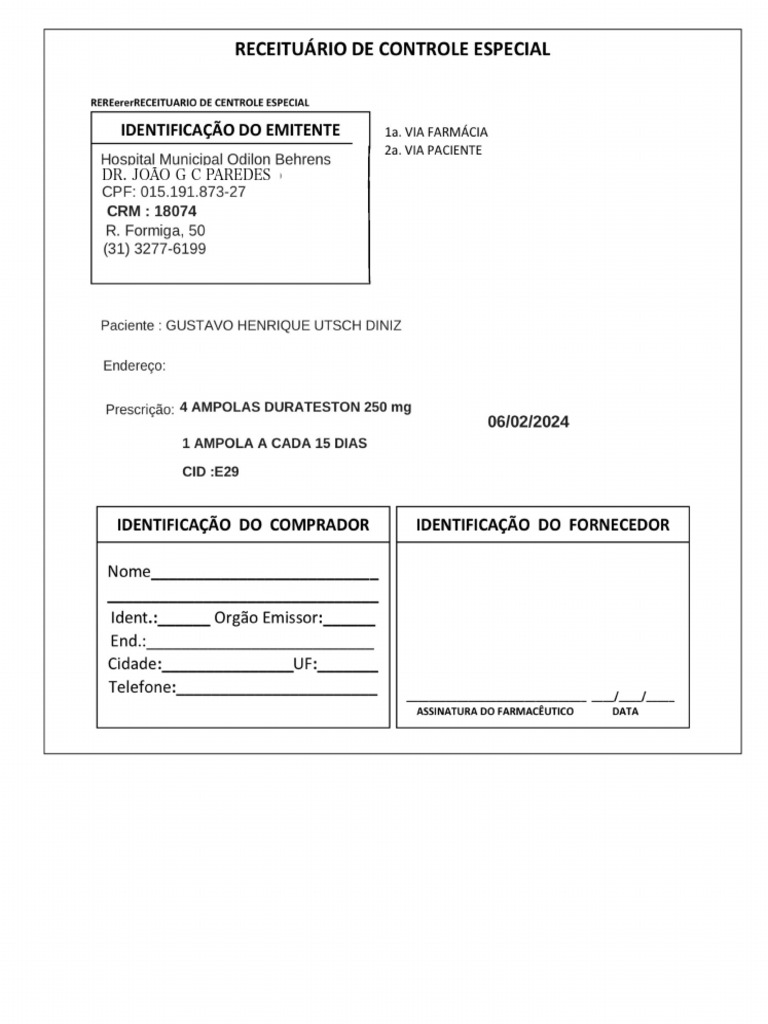 Receituário de Controle Especial | PDF Receituário de Controle Especial | PDF