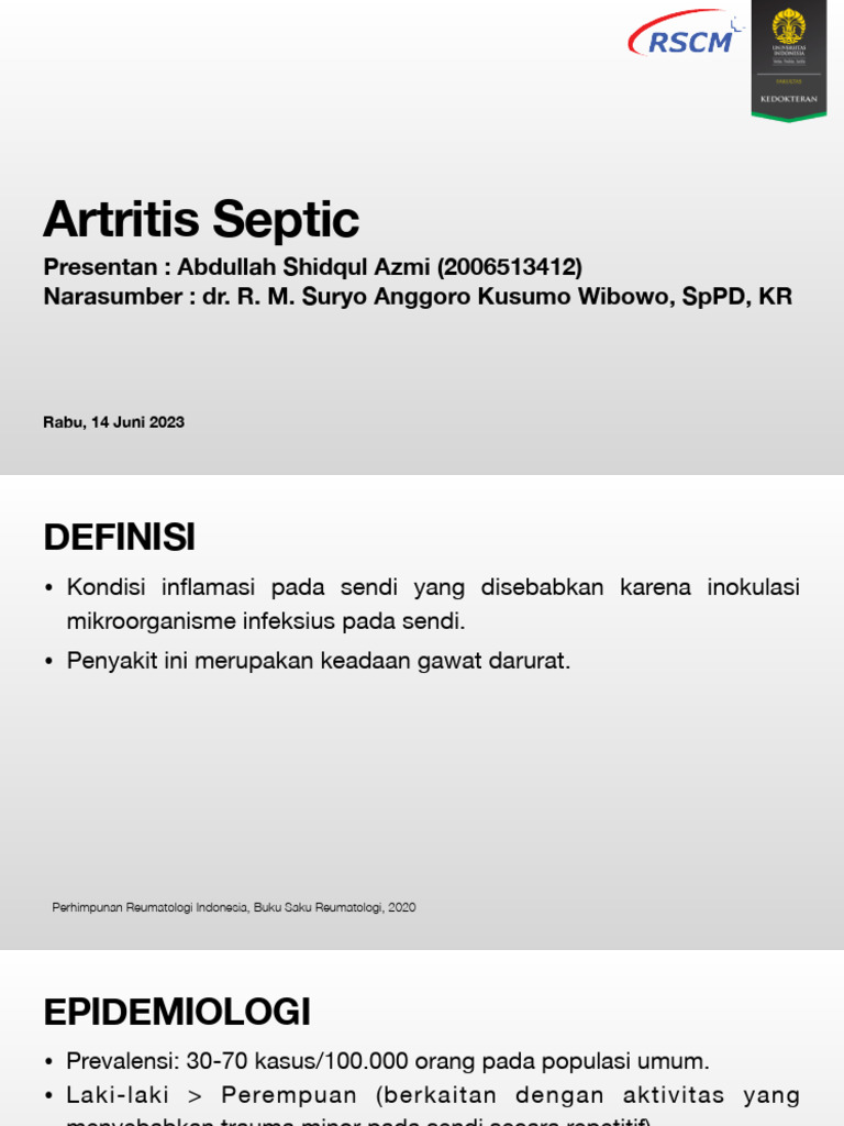 Referat - Septic Artritis | PDF | Medical Specialties | Clinical Medicine