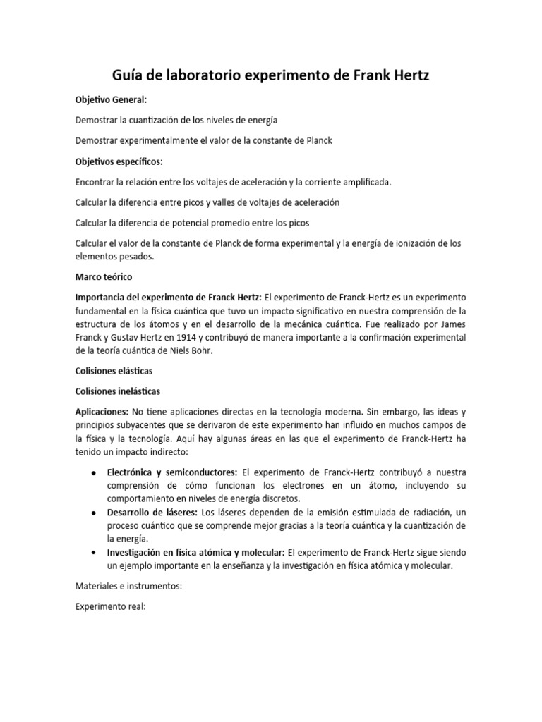 Guía de Laboratorio Experimento de Frank Hertz | PDF | Ciencias fisicas ...