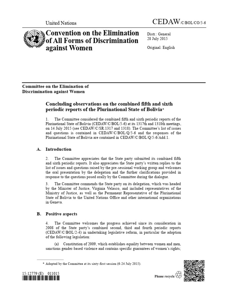 CEDAW 5th and 6th Periodic Report To Bolivia EN | PDF | International ...