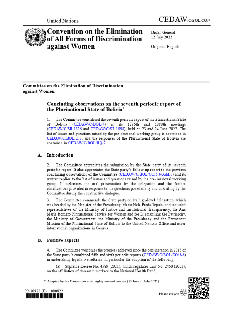 CEDAW 7th Periodic Report To Bolivia en | PDF | Human Trafficking ...