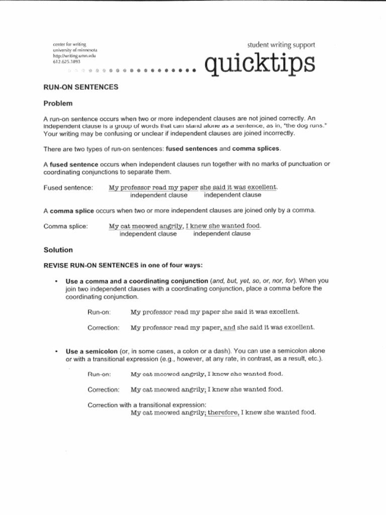 Run-Ons Rules & Exercise | PDF