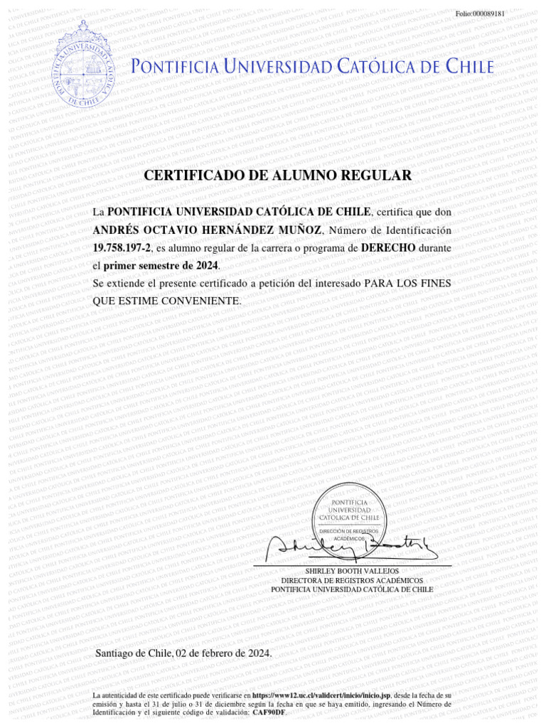Certificado Alumno Regular | PDF