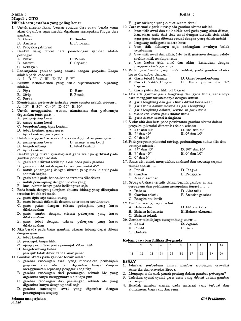 Soal Uas Kelas X Gto Genap | PDF