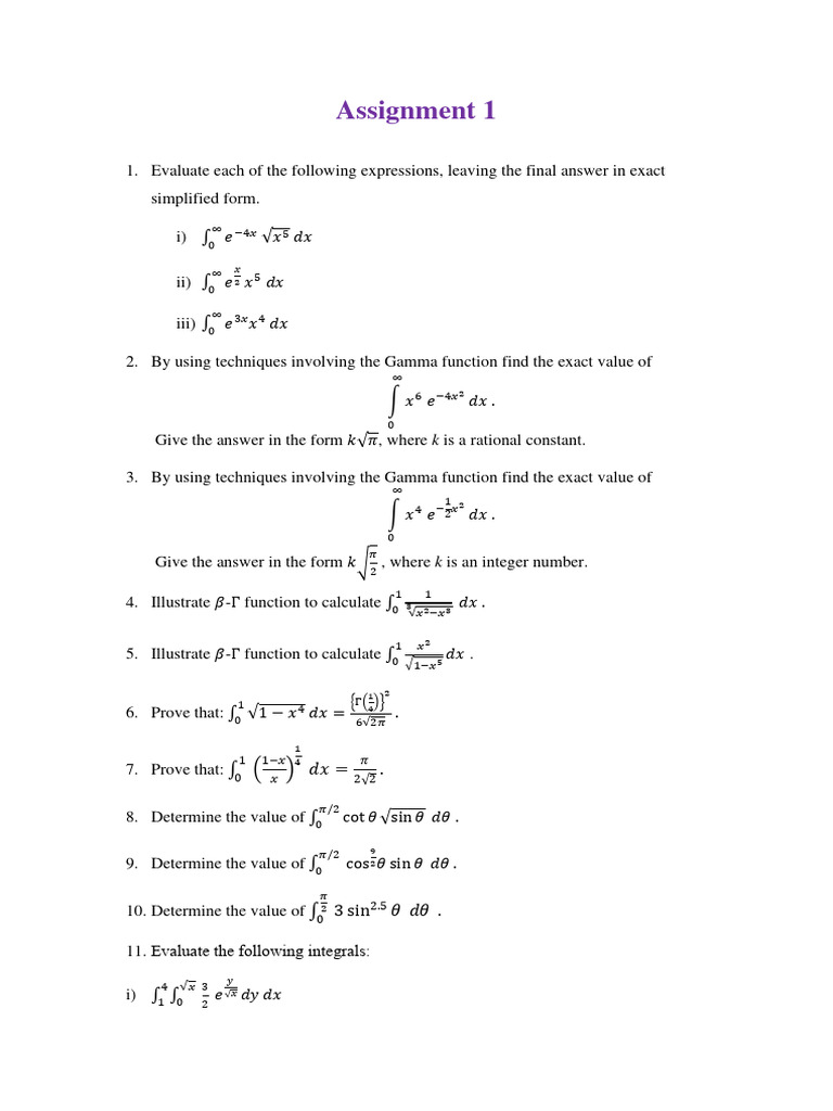 Advanced Integral Calculus Assignments | PDF | Mathematics | Special ...