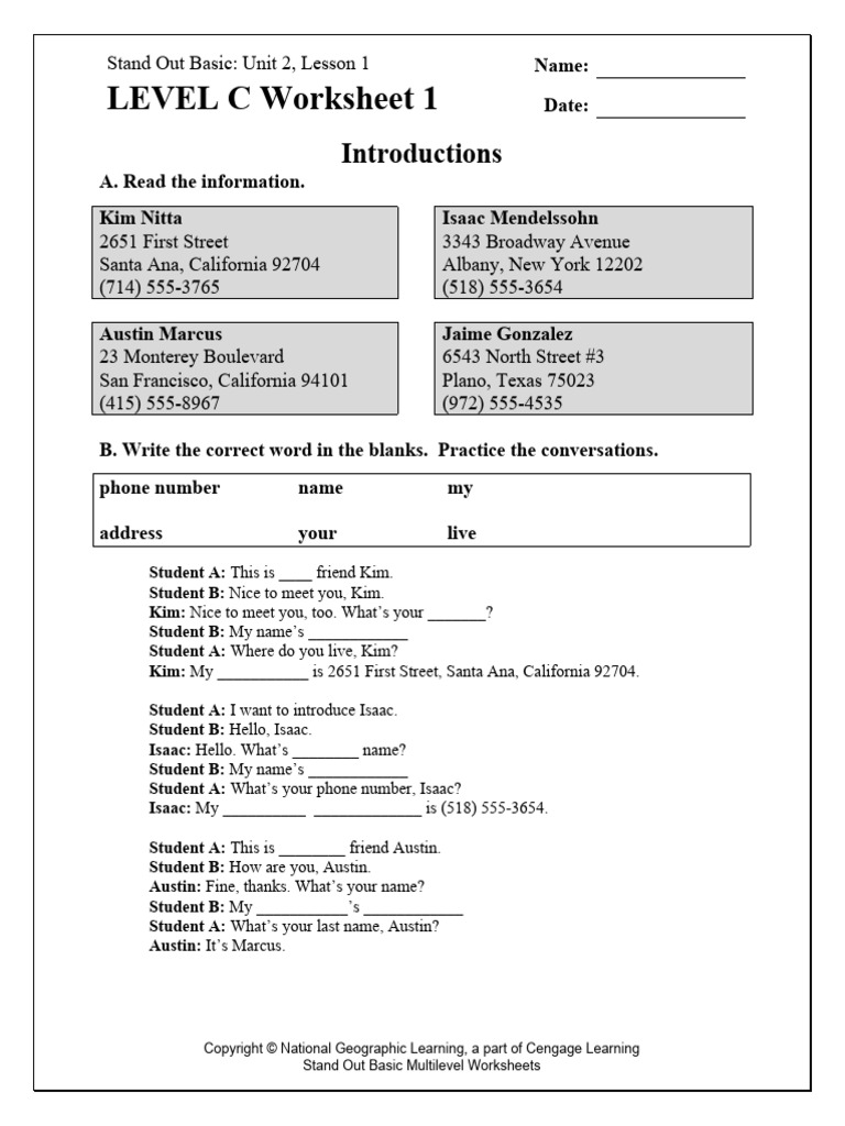 LEVEL C Worksheet 1: Introductions | PDF | Morphology | Syntax
