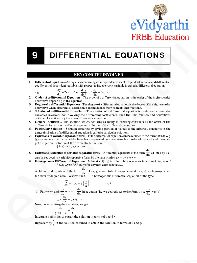 Class 12 Chapter 9 Maths Important Formulas | PDF | Equations | Differential Equations