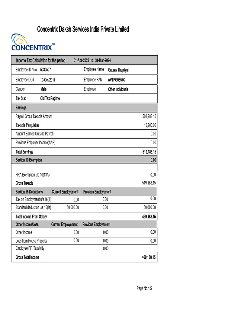 Concentrix Salary Tax Breakdown 2023-24 | PDF | Payroll Tax | Taxes