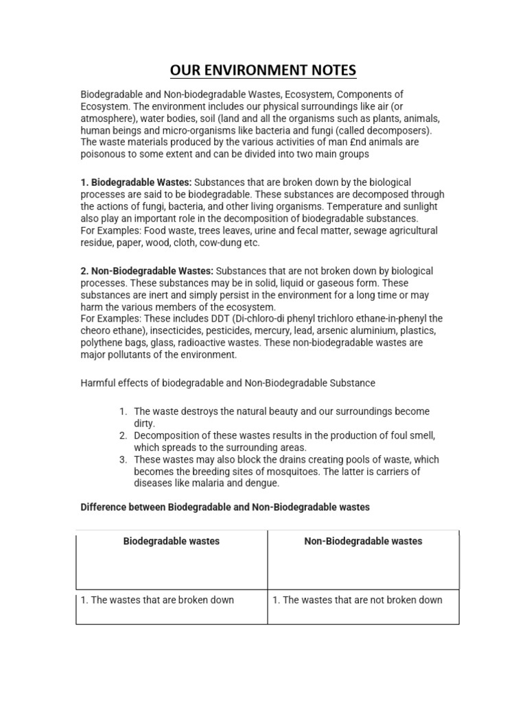 Our Environment Notes | PDF
