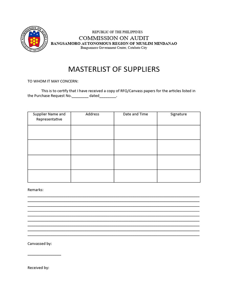 Masterlist of Suppliers | PDF | Finance & Money Management