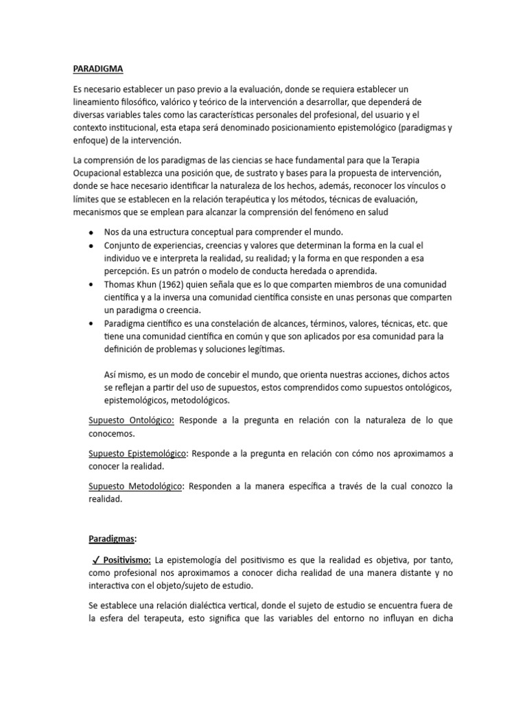 Paradigmas y enfoques en terapia ocupacional | PDF | Paradigma | Realidad