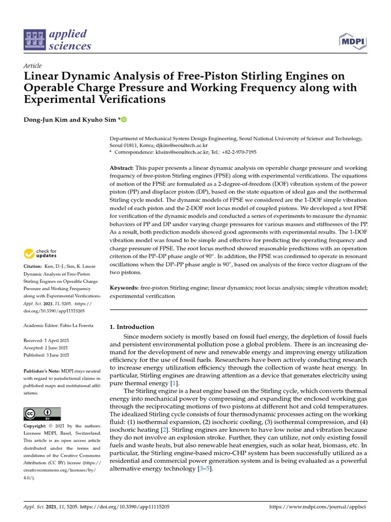 Linear Dynamic Analysis of Free-Piston Stirling Engines On | PDF | Engines | Gases