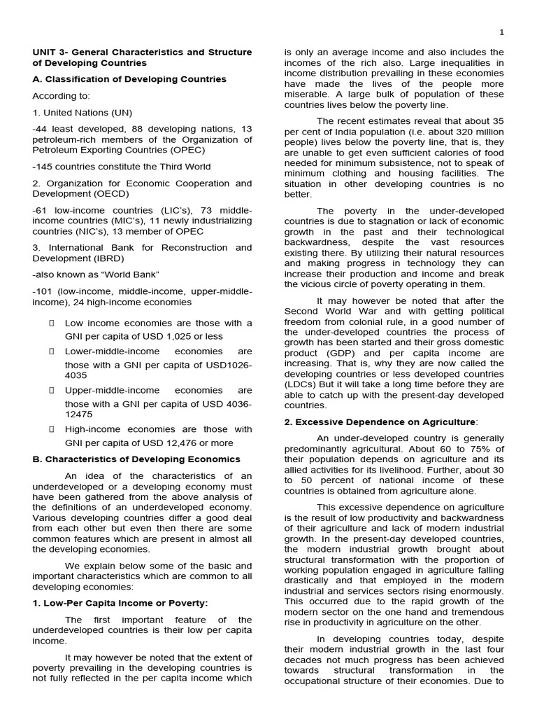 UNIT 3 Developing Economies | PDF | Poverty | Poverty & Homelessness