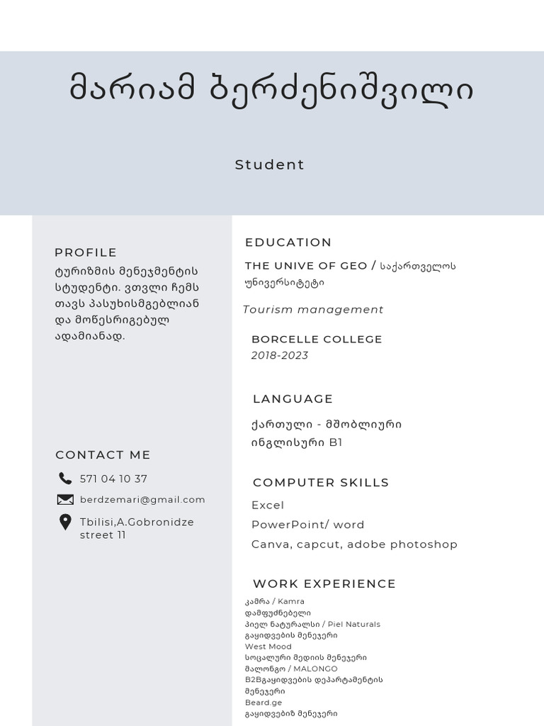 Mariam Berdzenishvili CV | PDF