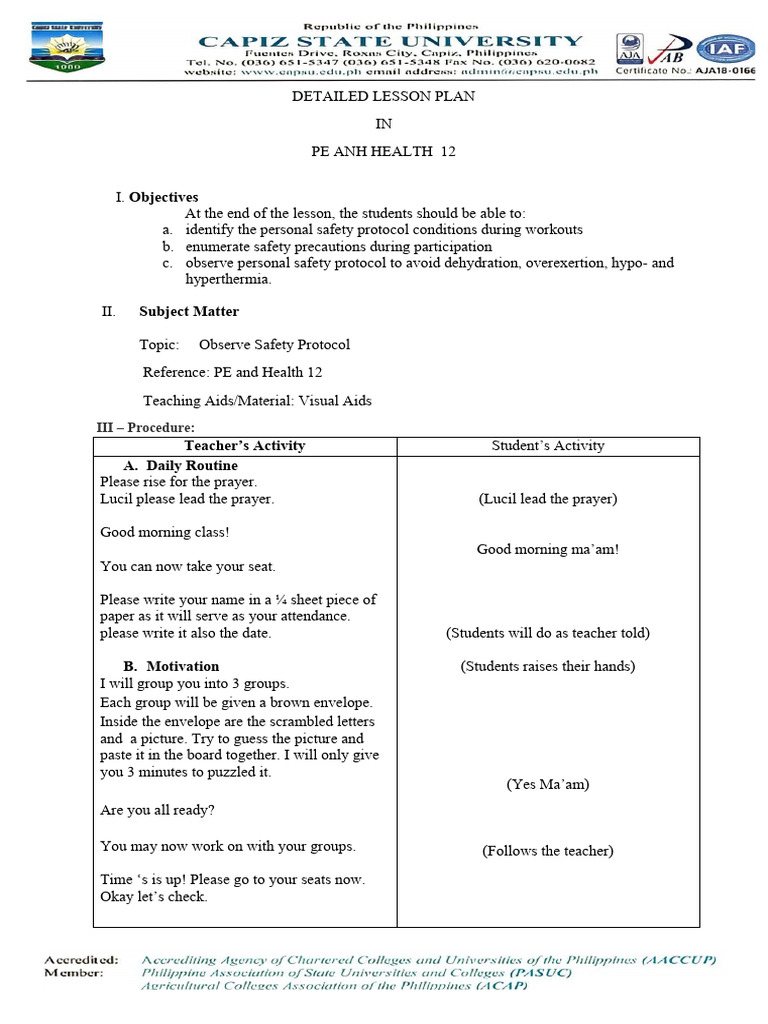 Lesson Plan Final 2 | PDF | Dehydration | Hyperthermia