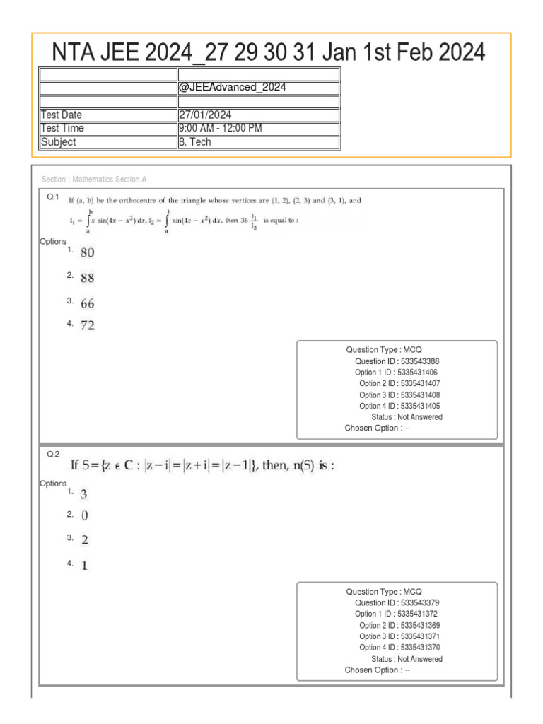 27th Jan Shift - 1 | PDF | Multiple Choice | Data Collection