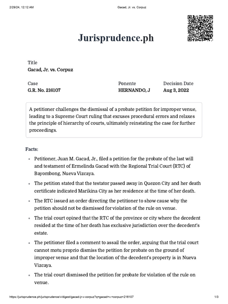 Gacad, Jr. vs. Corpuz Case Digest | PDF