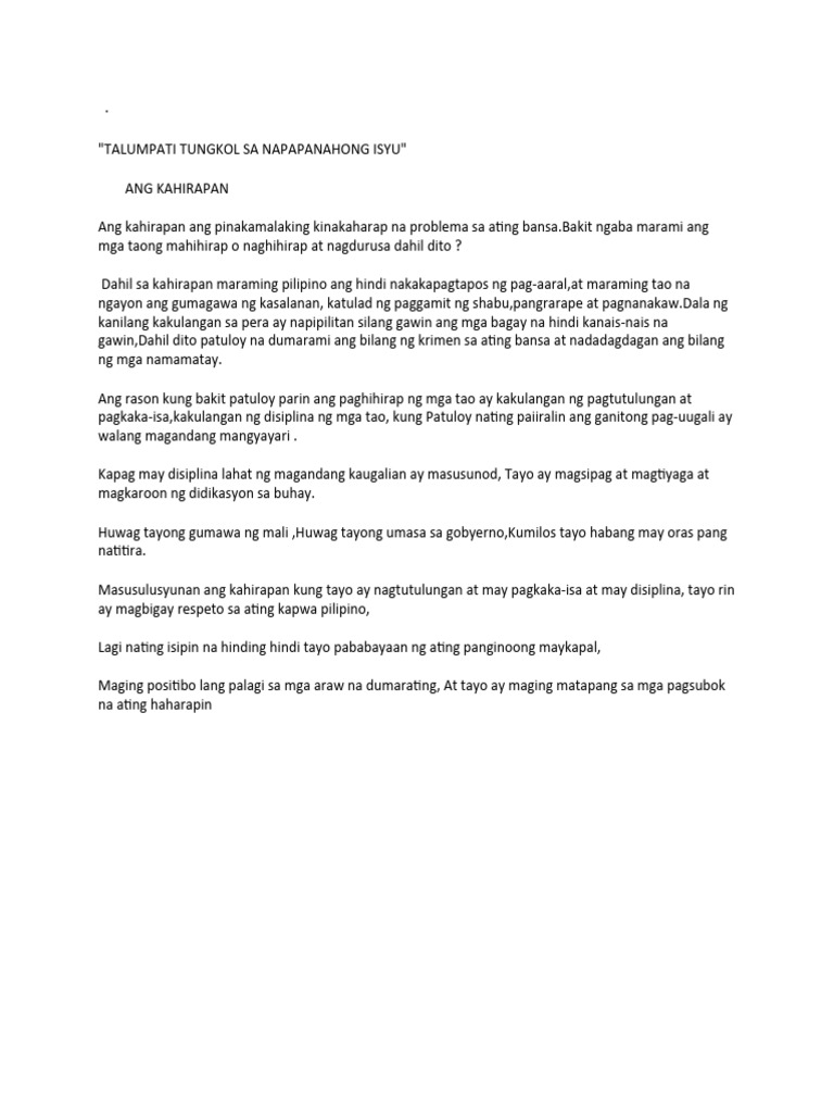 Talumpati Tungkol Sa Napapanahong Isyu | PDF