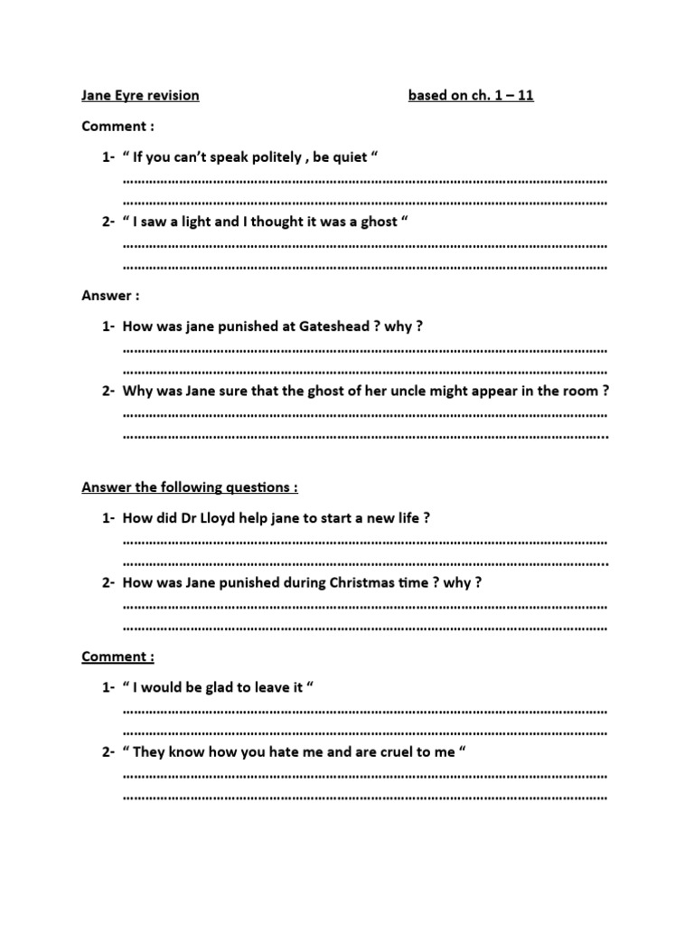 Jane Eyre Revision The Firat Term-1 | PDF