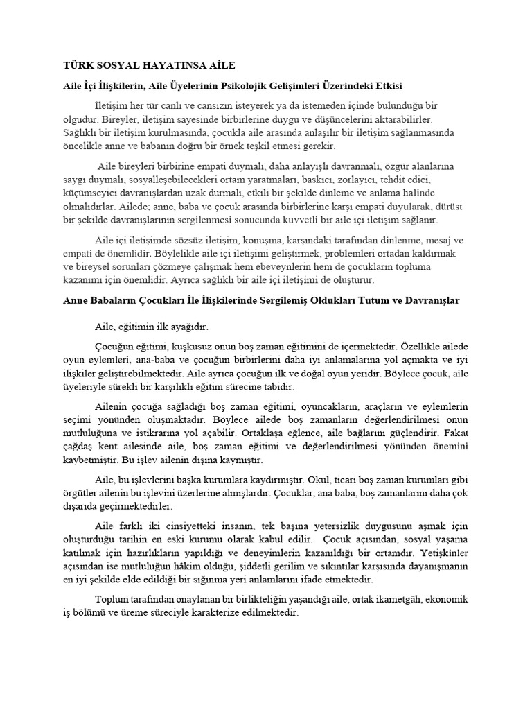 Türk Sosyal Hayatında Aile Ders Notu 2 | PDF