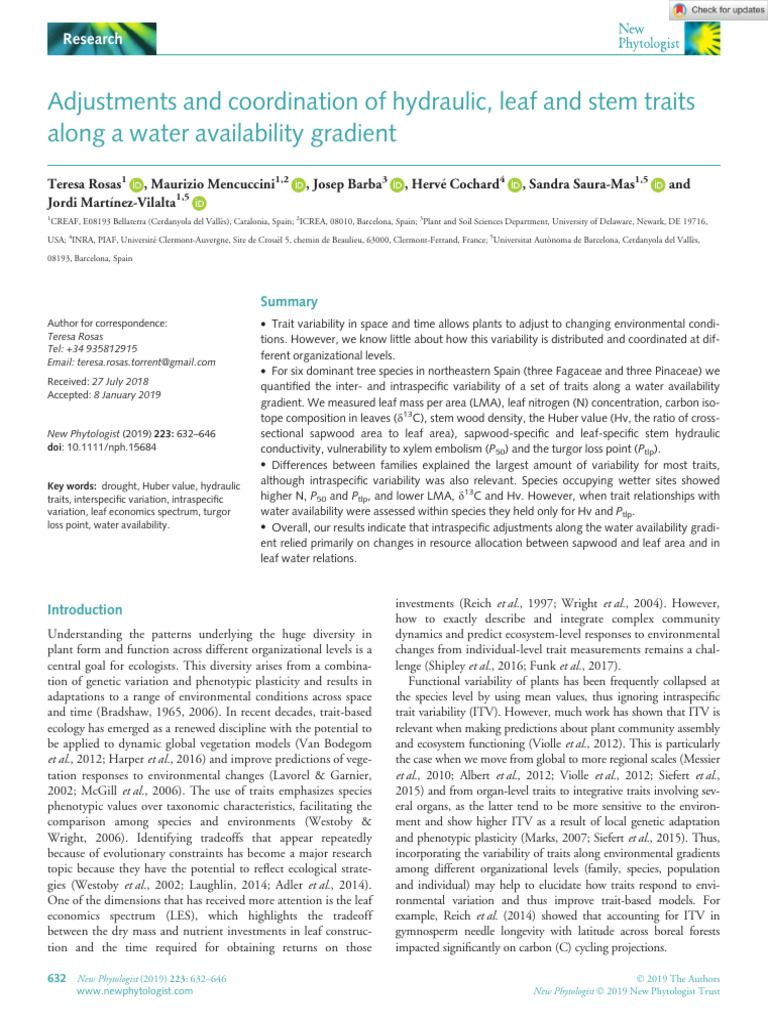 New Phytologist - 2019 - Rosas - Adjustments and Coordination of ...