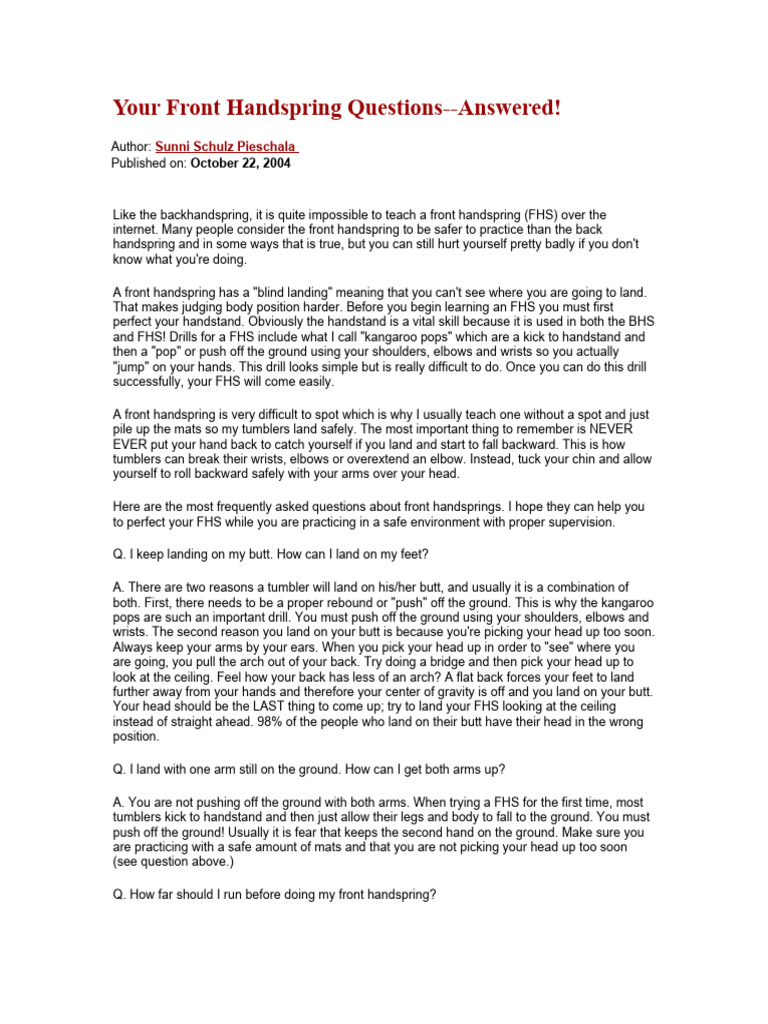 Your Front Handspring Questions | PDF | Self-Improvement