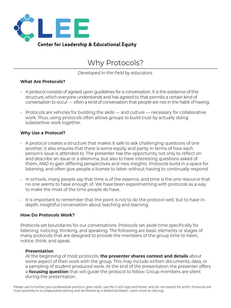 Why Protocols | PDF | Conversation | Facilitator