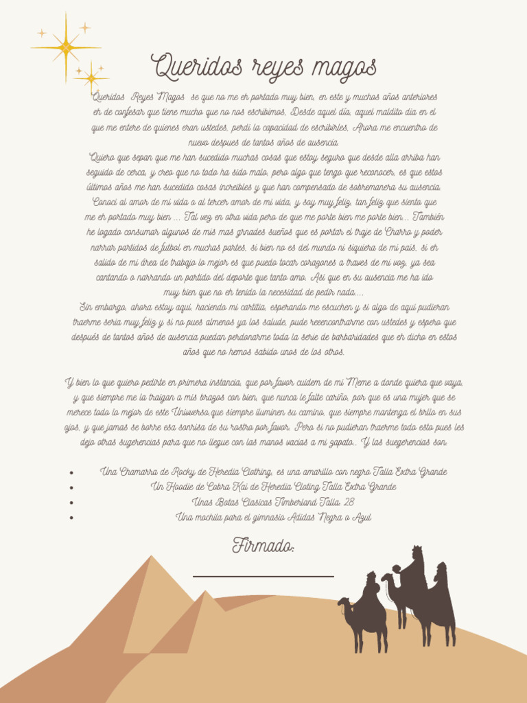 Documento A4 Carta Infantil Queridos Reyes Magos Imprimible Color Beige ...